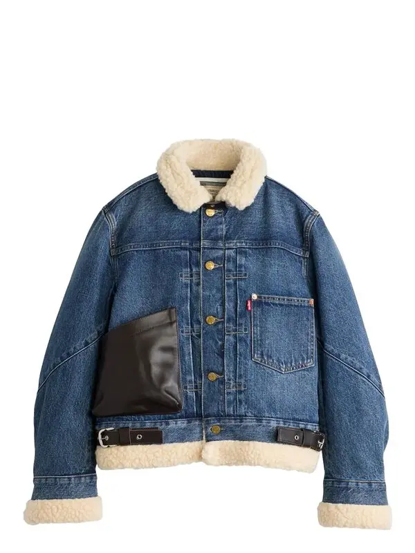 Sacai X Levi's Faux Fur And Denim Aviator Jacket - Blue