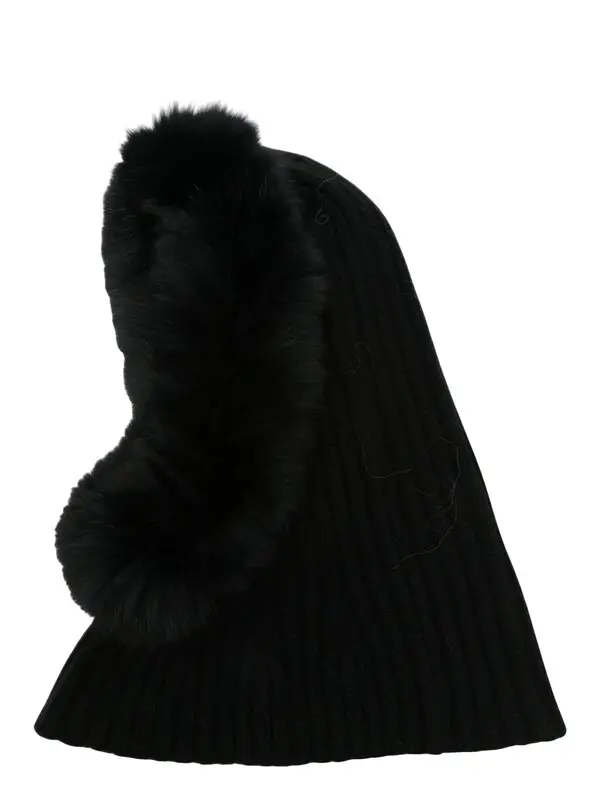 YVES SALOMON Fur Trim Knit Hood - Black