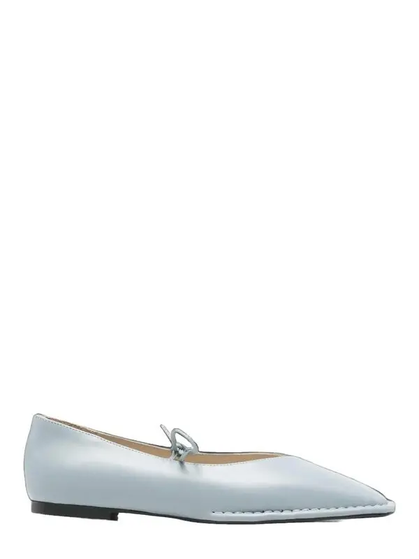 ALOHAS V-cut Leather Flat Shoes With Self-tie Instep Bows - Azzurro