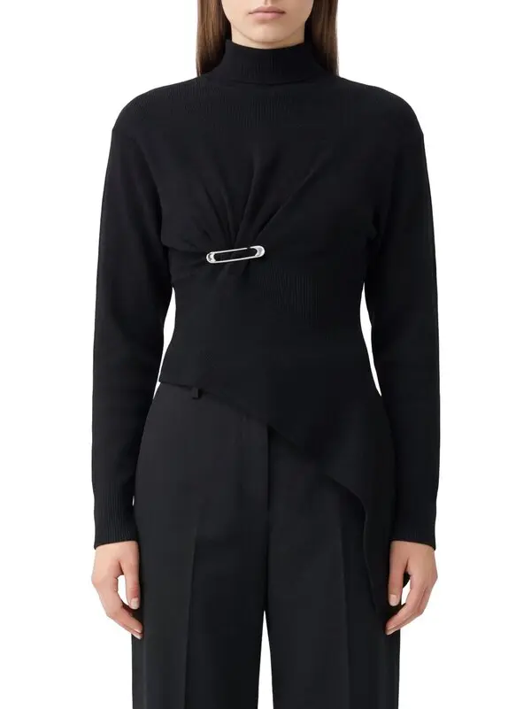 LANVIN Asymmetrical Draped Wool And Cashmere Blend Turtleneck Jumper - Black
