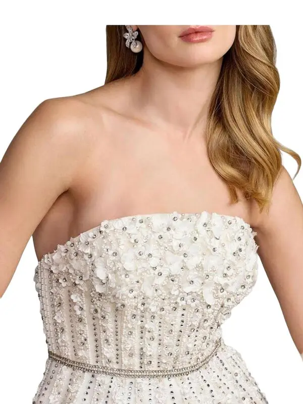 Mac Duggal Strapless Beaded Fit-&-flare Midi Dress - Ivory