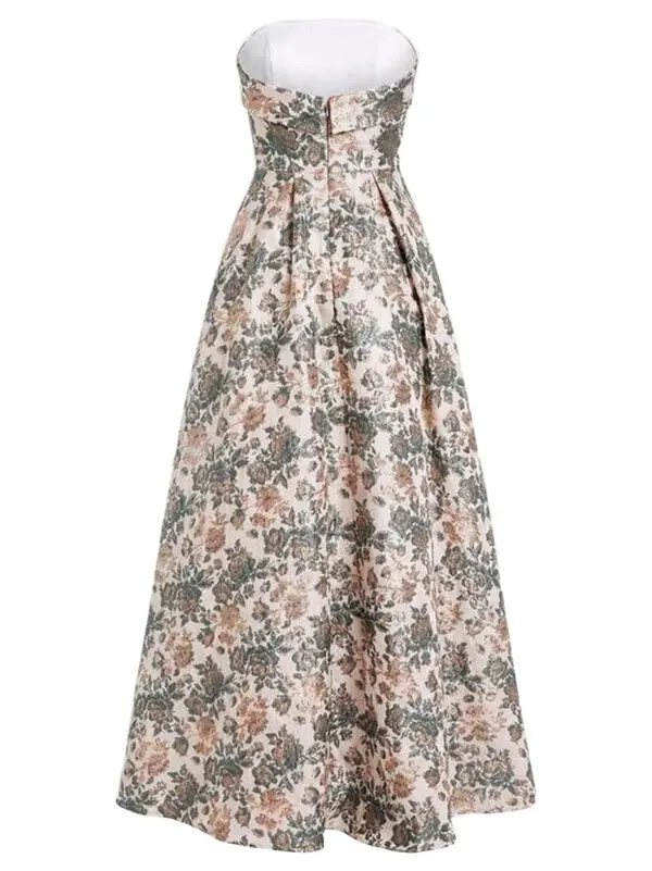 Mac Duggal Petite Floral Brocade Strapless A-line Gown - Gold Multi