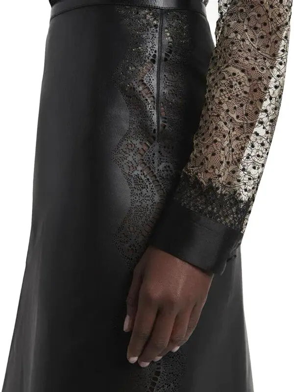 TOM FORD Lace Laser-cut Leather Skirt - Black
