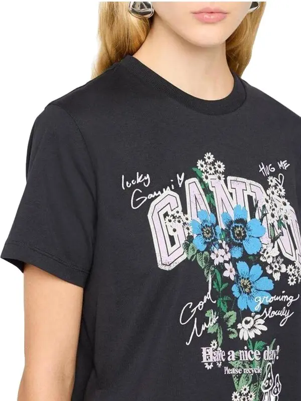 GANNI Flower Print Relaxed Crewneck T-shirt - Phantom