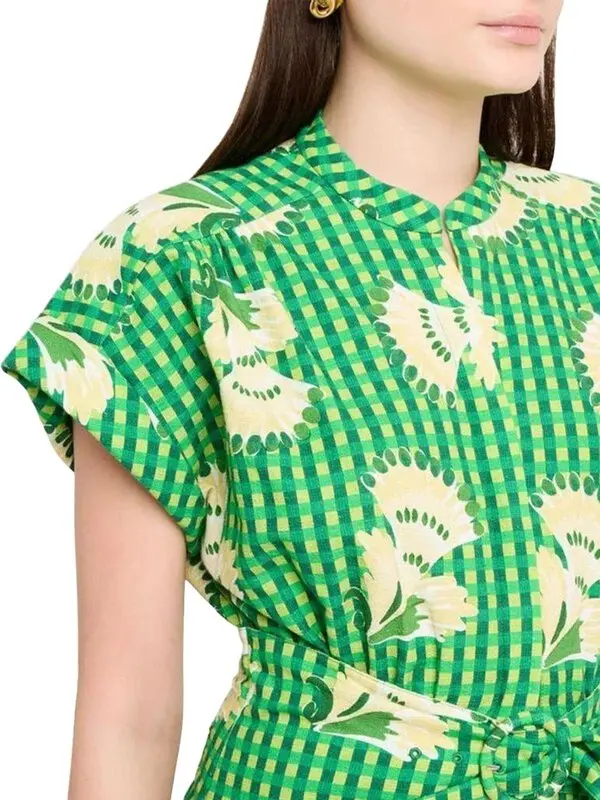Saloni Neesha Short-sleeve Cotton Maxi Dress - Gingham Bloom
