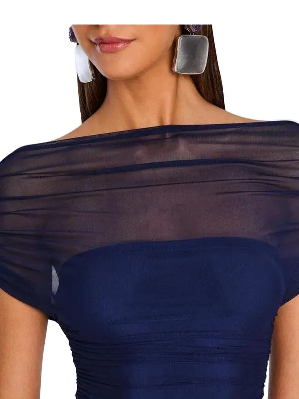 SEROYA Bella Ruched Mesh Mini Dress - Navy