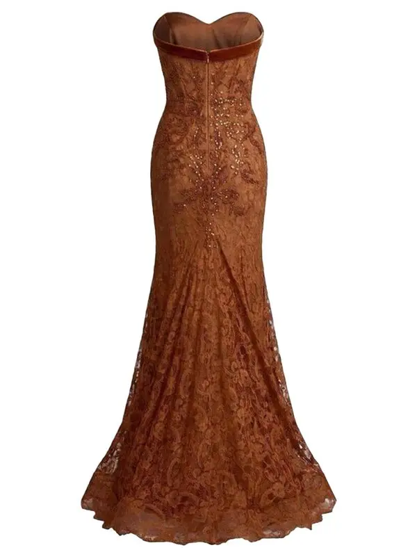 Mac Duggal Embellished Lace Strapless Mermaid Gown - Cinnamon