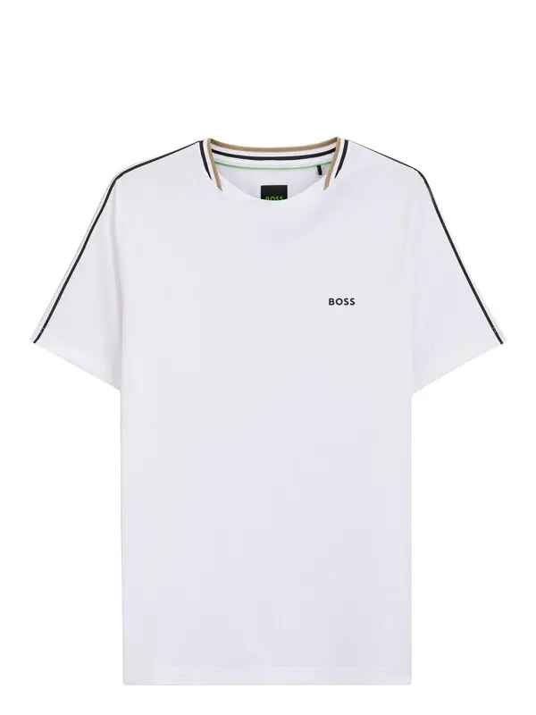 BOSS Active Slim-fit T-shirt With Signature-stripe Collar - White