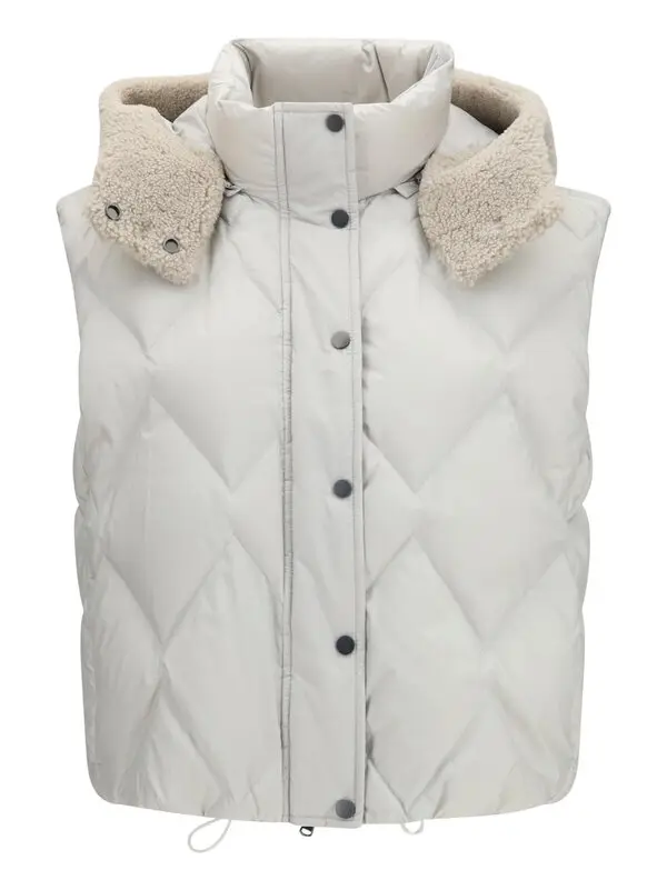Brunello Cucinelli Padded Vest With Shearling Hood - Grey