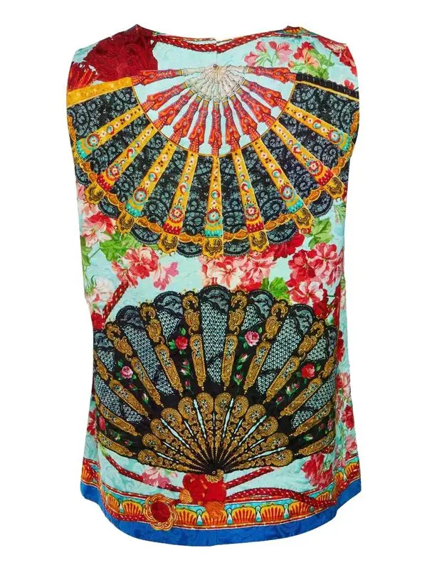 Dolce & Gabbana Floral Fan-print Jacquard Top - Blue
