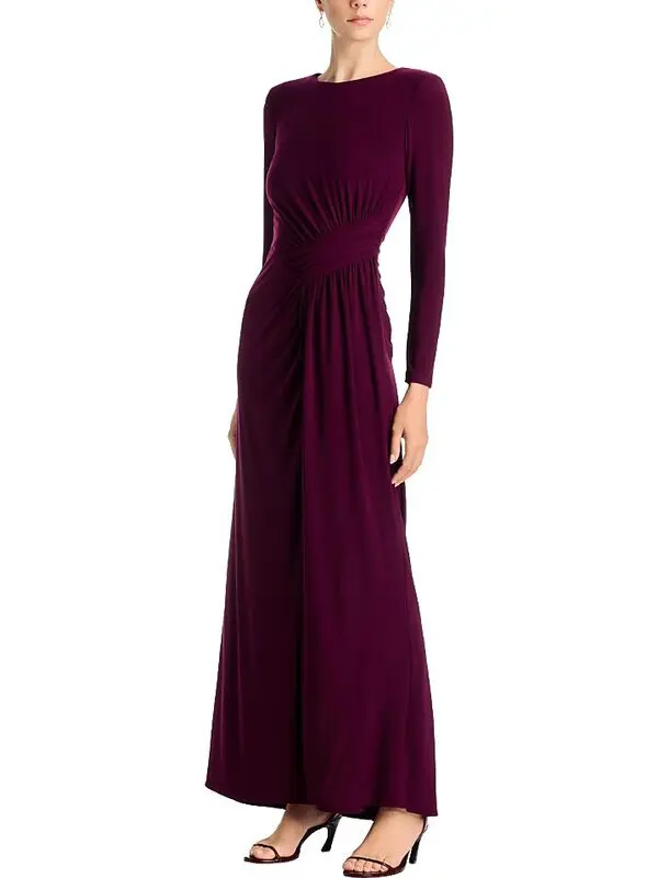 Aqua Long Sleeve Ruched Maxi Dress Exclusive - Wine
