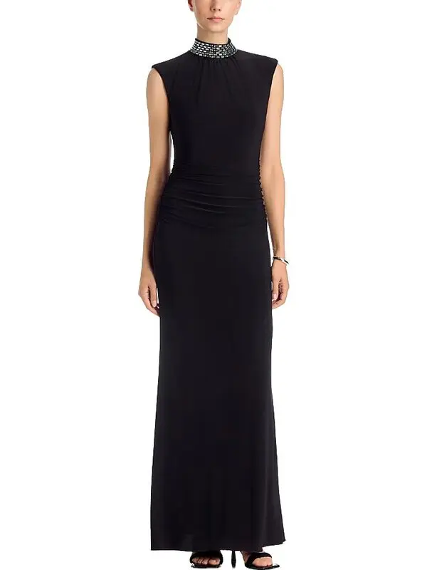 Aqua Beaded Mock Neck Gown Exclusive - Black/silver