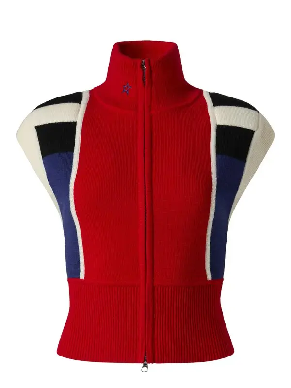 Perfect Moment Merino Wool Racer Gilet - Red