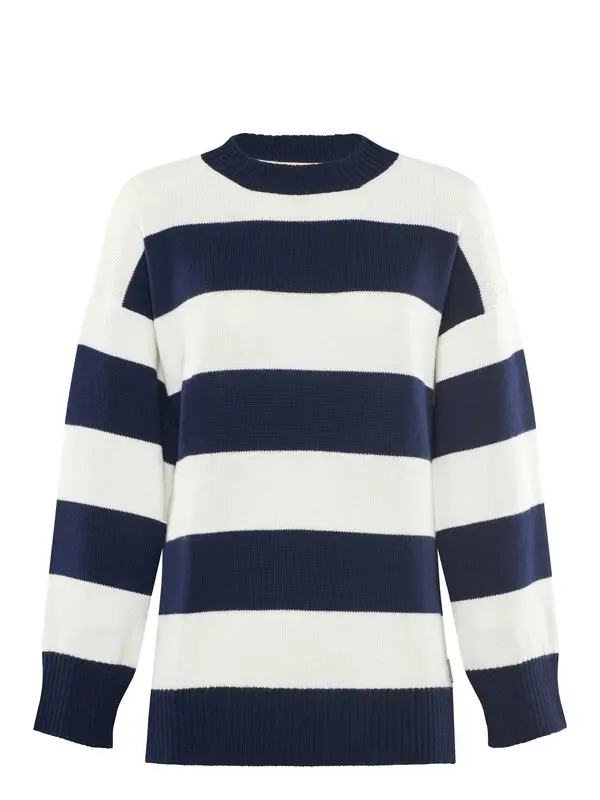 YOU LOOK PERFECT Pullover Felia, Relaxed Block Stripe Merino Sweater - Blue
