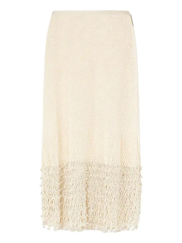 YOSHITA 1967 Amandine Embellished Cotton Crochet-knit Midi Skirt - Neutrals