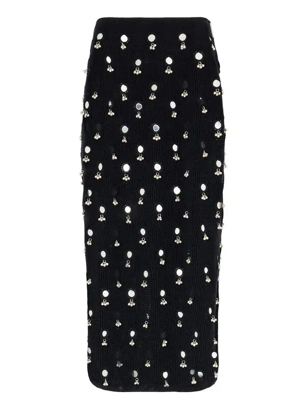 YOSHITA 1967 Anastacia Embellished Cotton Crochet-knit Midi Skirt - Black