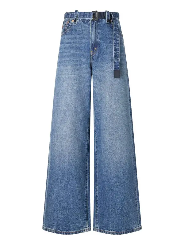Sacai Levi's Belted Mid-rise Wide-leg Jeans - Blue