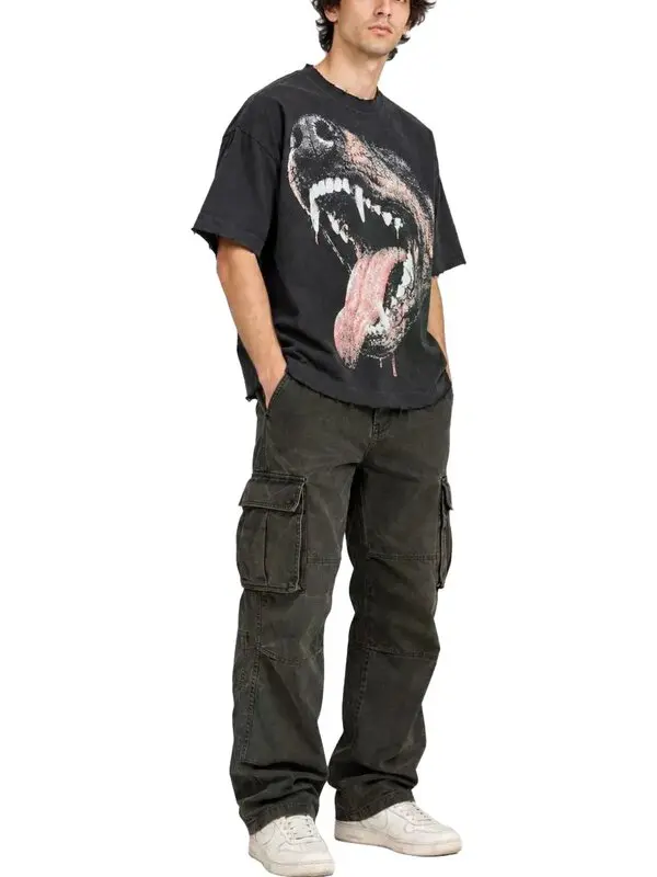 WARMAN Graphic-print Distressed-finish T-shirt - Black