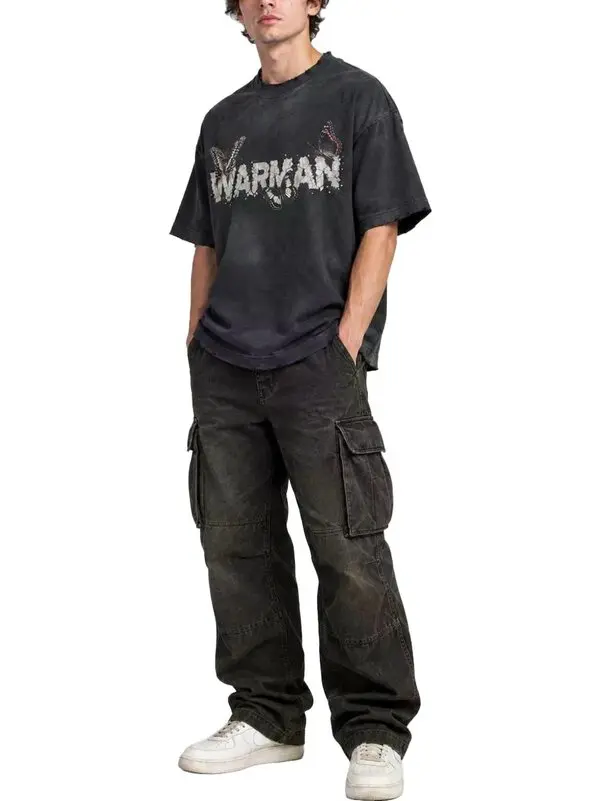 WARMAN Logo-print Distressed T-shirt - Black