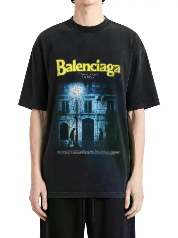Balenciaga The Address Medium-fit T-shirt In Washed - Black