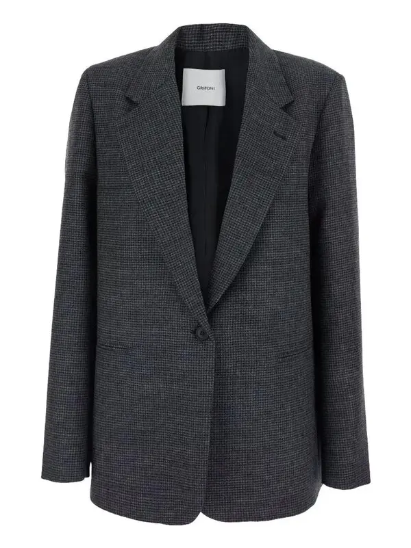 GRIFONI Houndstooth-pattern Wool Single-breasted Blazer - Grey