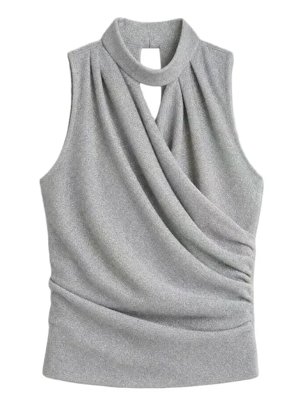 IRO PARIS Draped High-neck Top - Silver