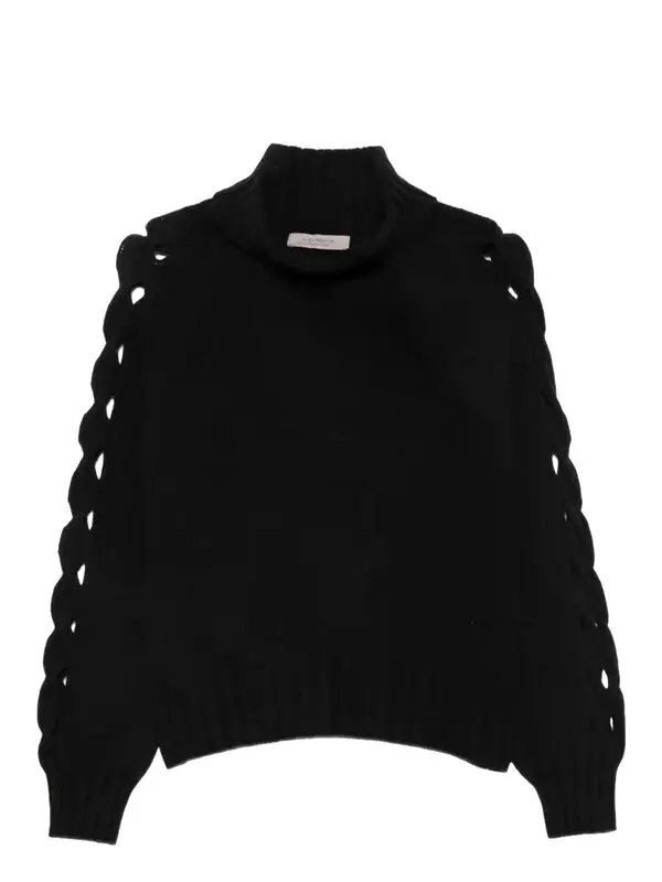 D.exterior Braided-sleeve High-neck Sweater - Black