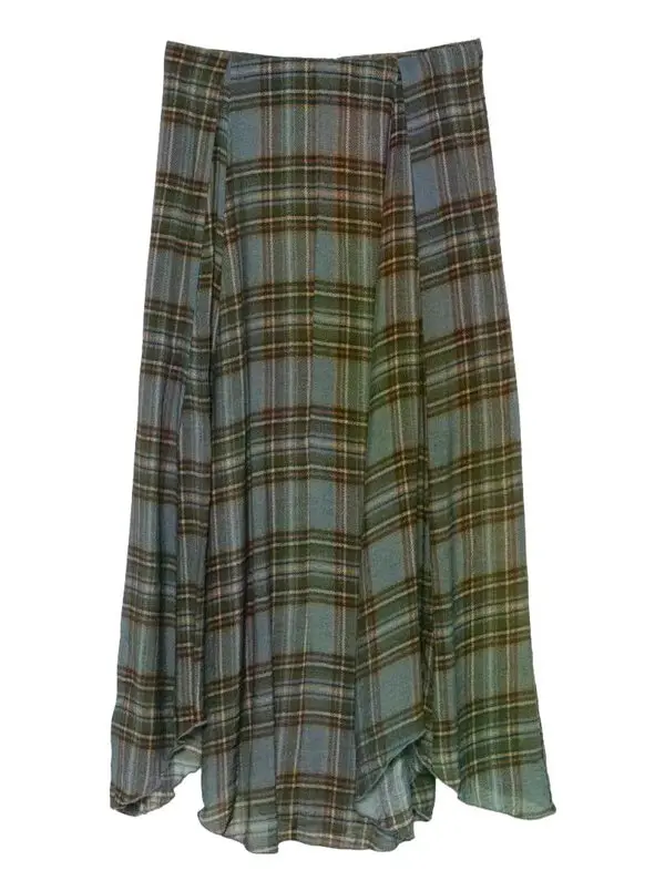 YERSE Check-print Handkerchief-hem Midi Skirt - Blue