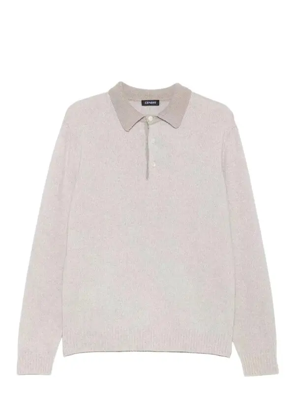 CENERE GB Knitted Long-sleeve Polo Shirt - Neutrals