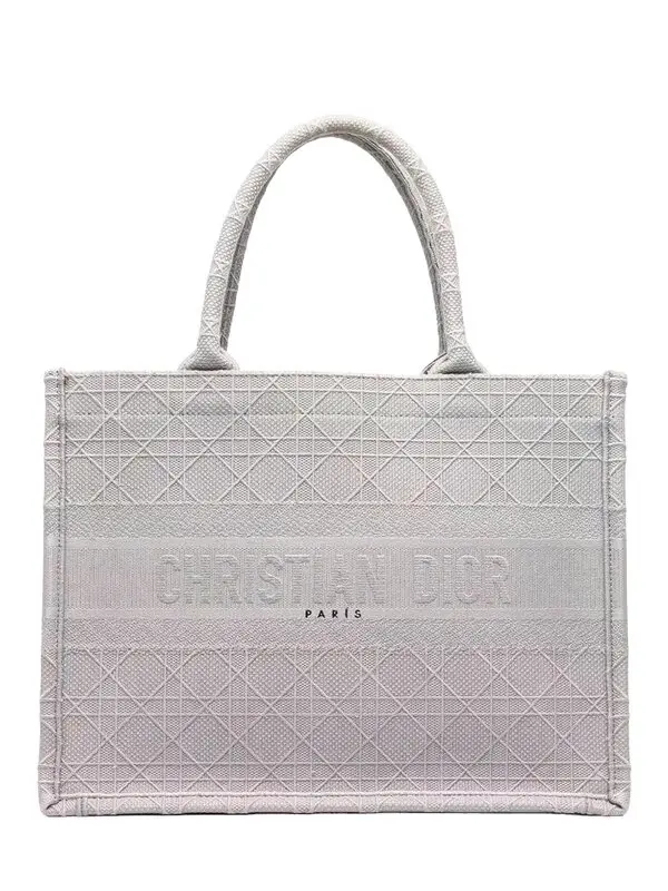 Dior 2020 Medium Cannage Embroidered Book Tote Bag - Grey