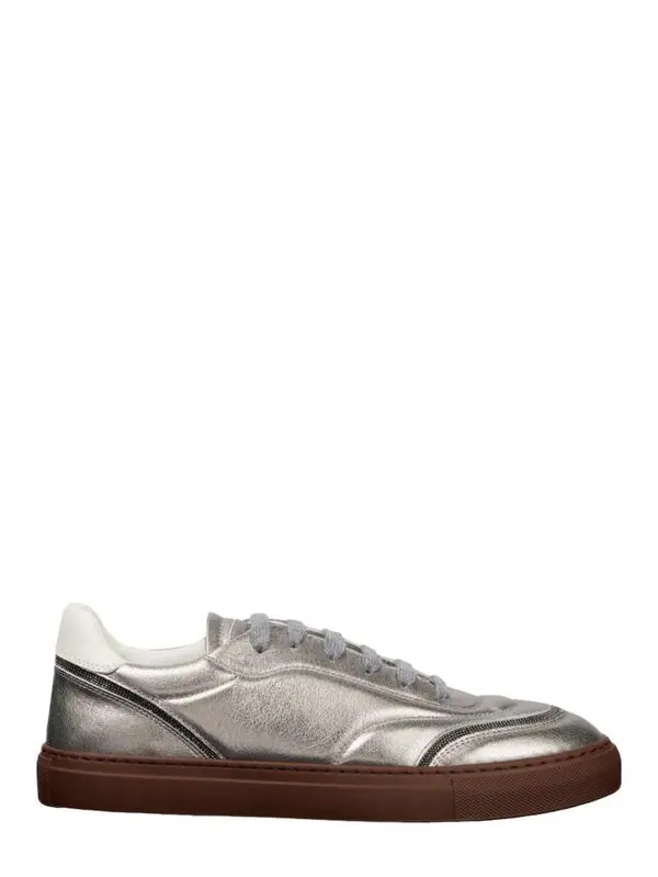 Brunello Cucinelli Metallic Leather Sneakers - Silver