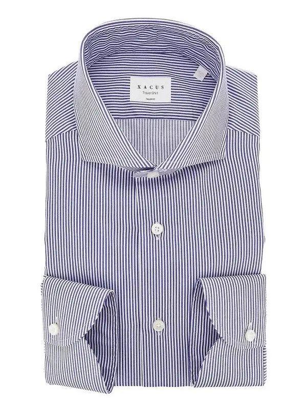 XACUS Cotton Tailor Fit 'travel' Shirt - Blue