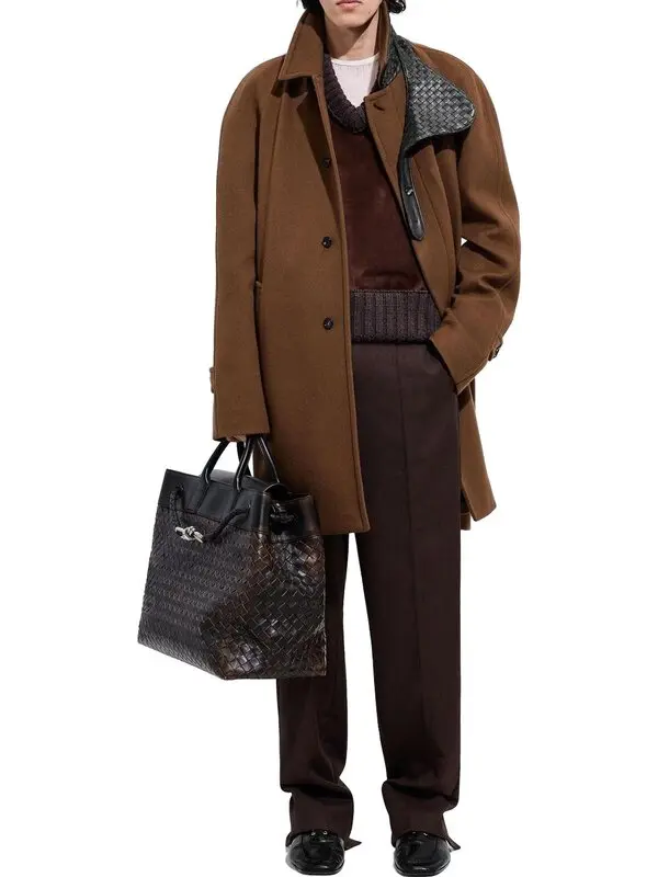 Bottega Veneta Intrecciato Throat Latch Coat - Tan