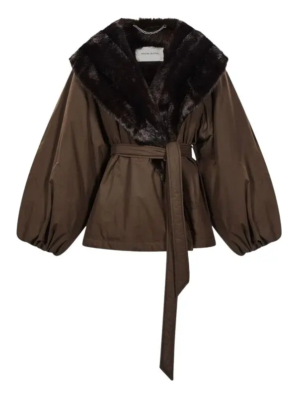 Magda Butrym Faux Fur Collar Belted Jacket - Brown