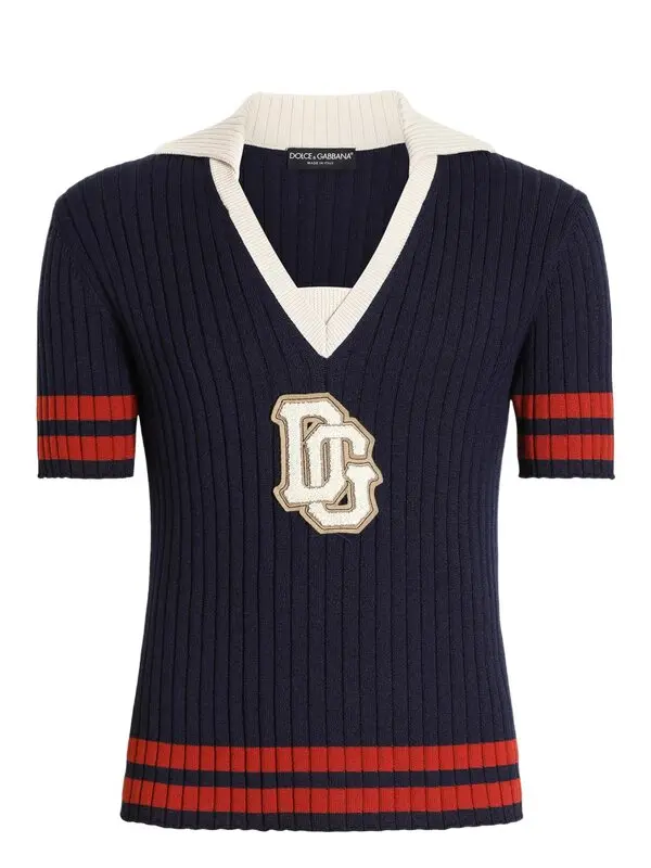 Dolce & Gabbana Dolce Gabbana Logo Patch Ribbed Pullover - Multicolor