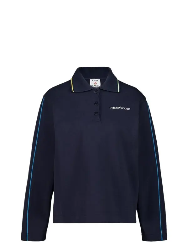 Casablanca Navy Punto Collared Cotton Polo Sweatshirt - Blue