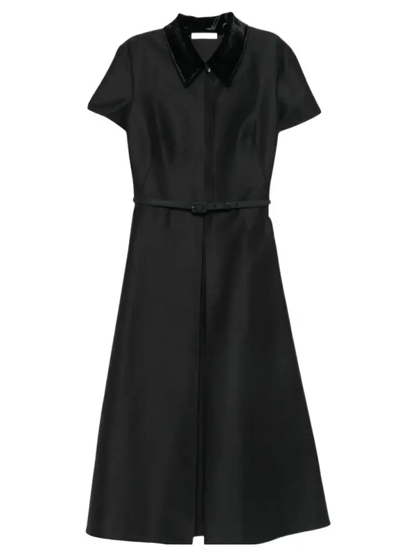 Fendi Velvet-collar Belted Midi Dress - Black