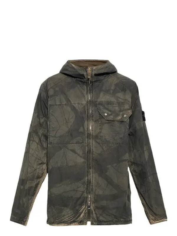 Stone Island Logo Patch Zip-up Hooded Jacket - Black