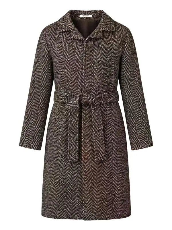Tagliatore Herringbone-pattern Belted Coat - Brown