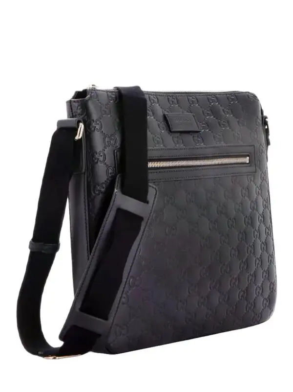 Gucci Signature Zip Messenger Bag Guccissima Leather Medium Crossbody Bag - Black