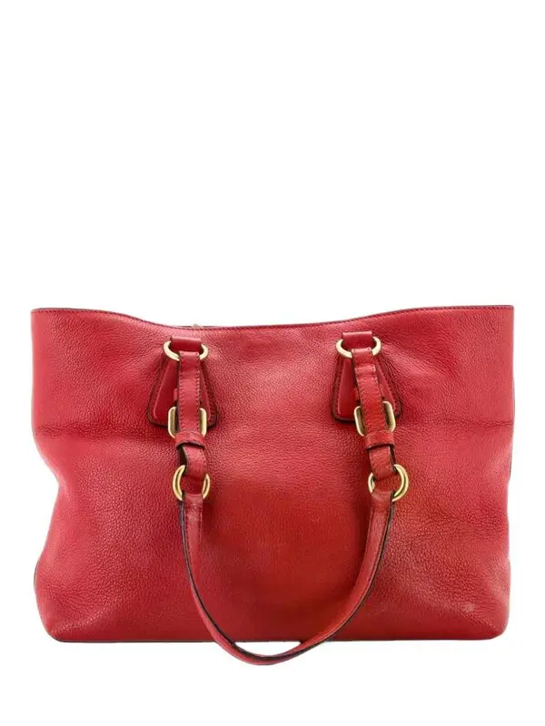 Prada Belted Buckle Open Vitello Phenix Medium Tote Bag - Red