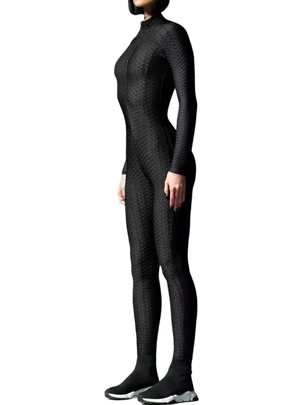 TESSITURA 3d Move Textured Long-sleeved Fitted Jumpsuit - Black