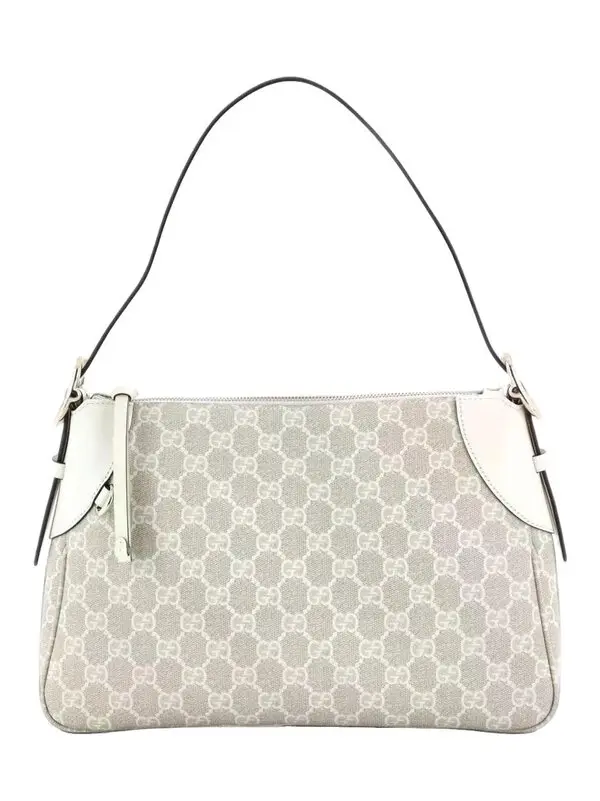 Gucci Emblem Gg Coated Canvas With Leather Medium Shoulder Bag - Neutrals