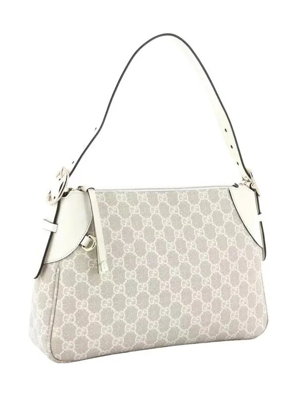 Gucci Emblem Gg Coated Canvas With Leather Medium Shoulder Bag - Neutrals