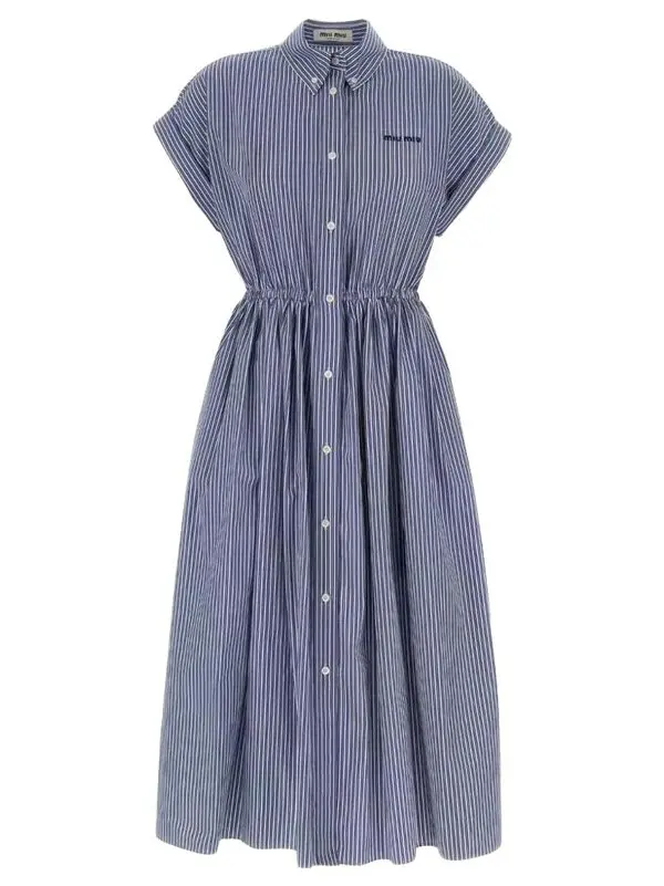 Miu Miu Vertical Stripe Poplin Midi-dress - Blue