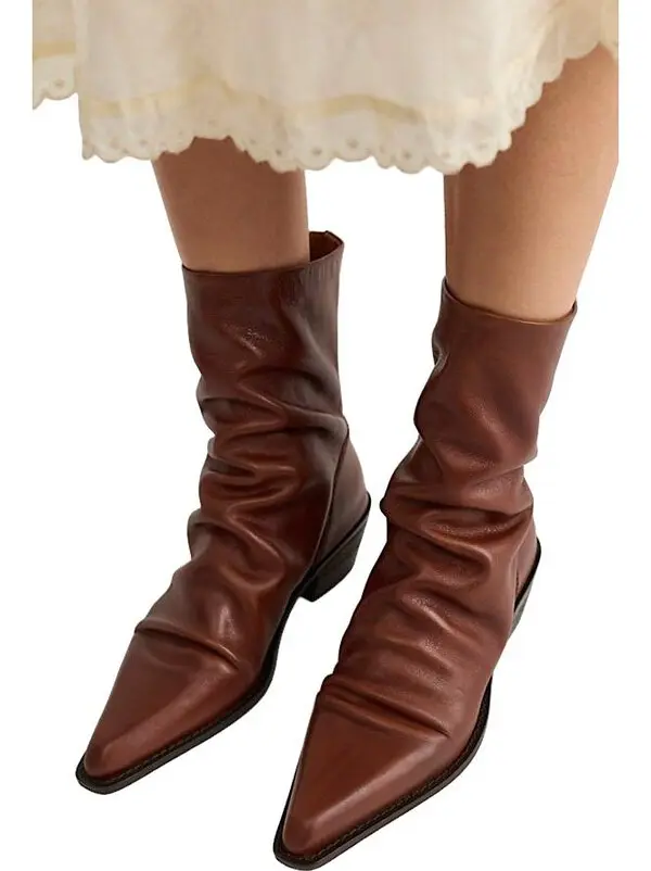 Free People Evyn Ruched Boots - Tan