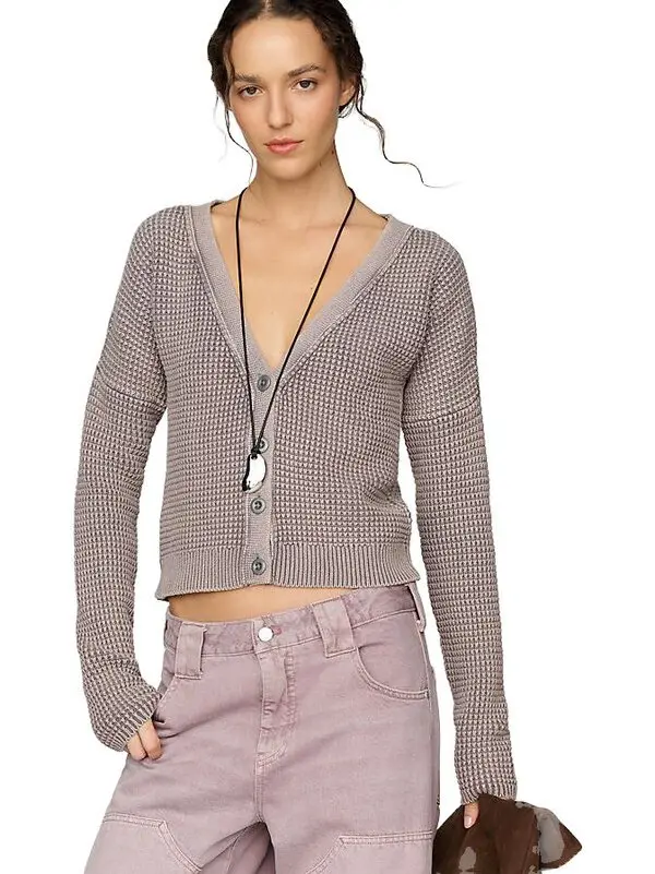 PILCRO Waffle Knit Cardigan - Grey