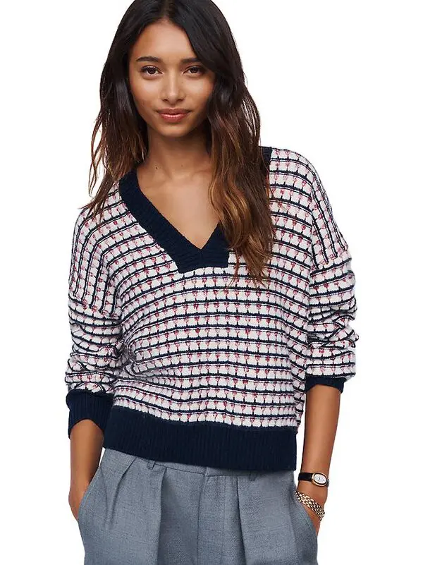 Maeve Cotton Wool Blend V Neck Sweater - Navy