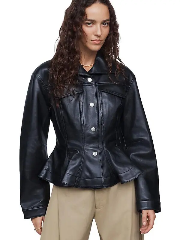 Anthropologie Peplum Trucker Jacket - Black