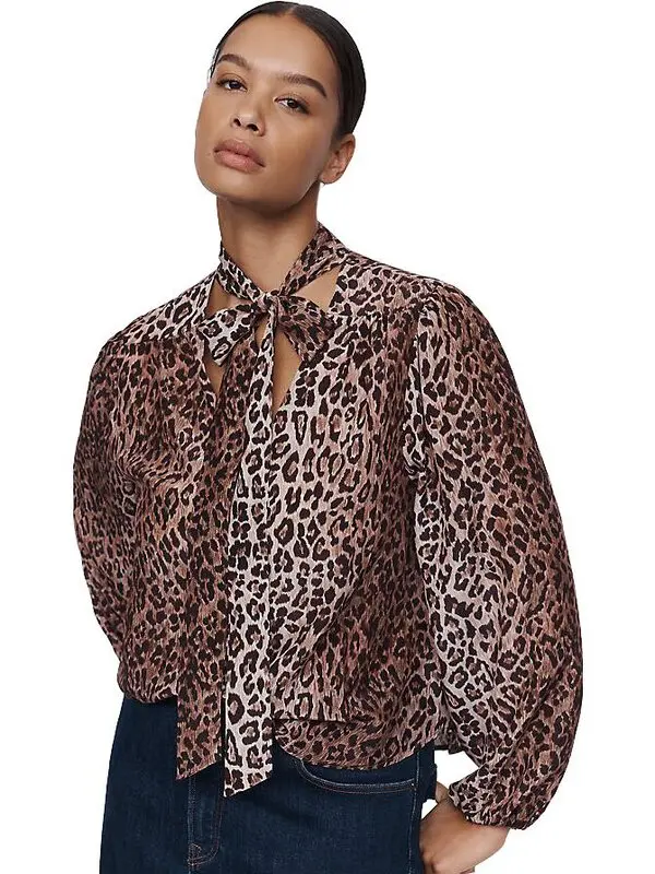 Rixo Moss 100% Silk Blouse - Leopard Brown